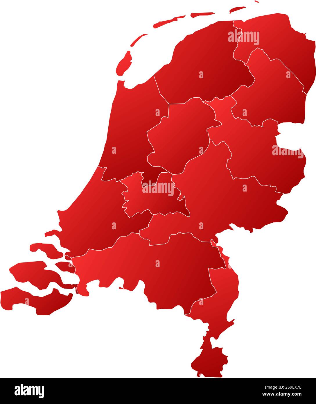 Map of Netherlands with the provinces, filled with a linear gradient ...