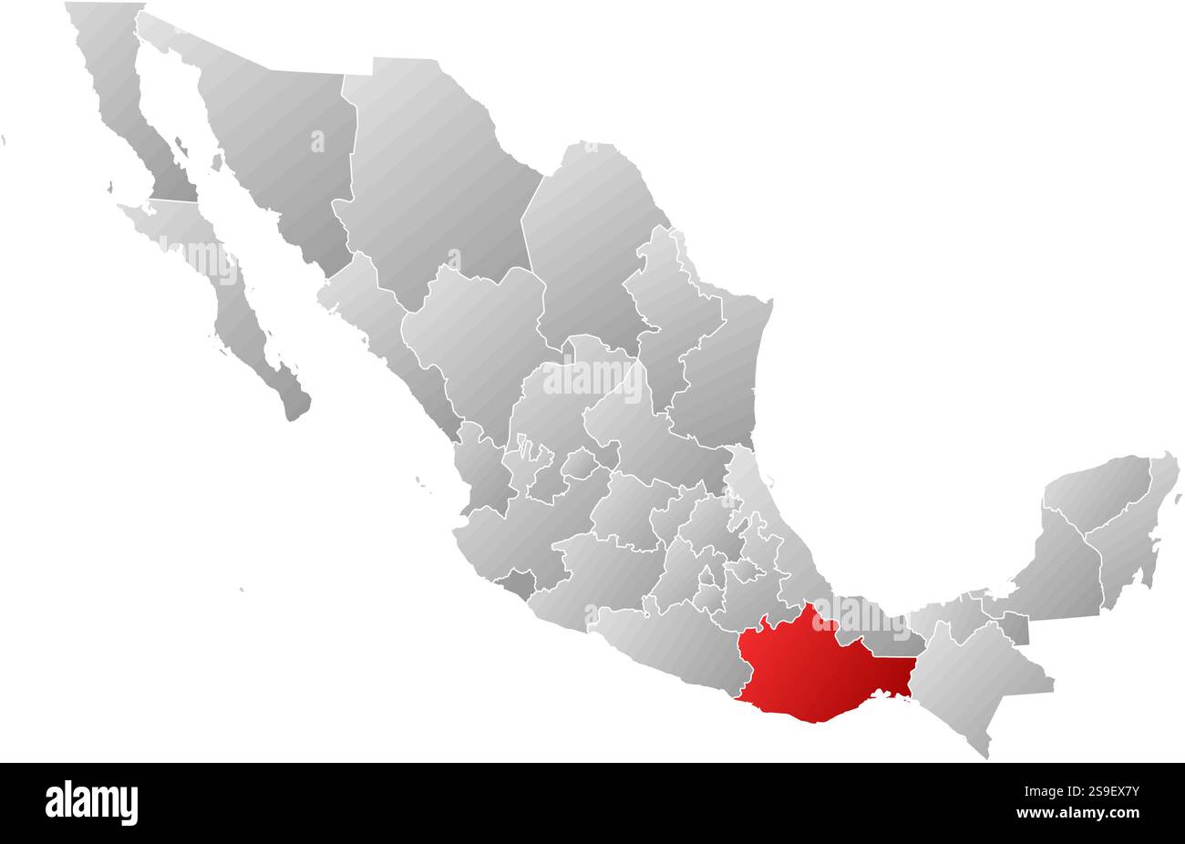 Map of Mexico with the provinces, filled with a linear gradient, Oaxaca ...