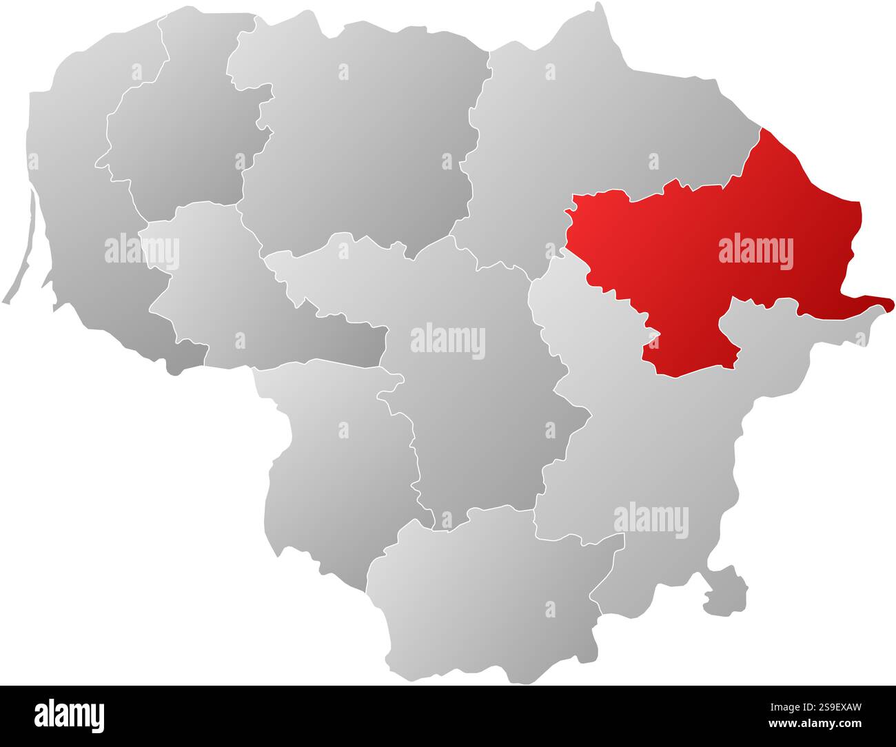 Map of Lithuania with the provinces, filled with a linear gradient ...