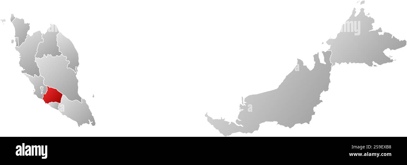 Map of Malaysia with the provinces, filled with a linear gradient ...