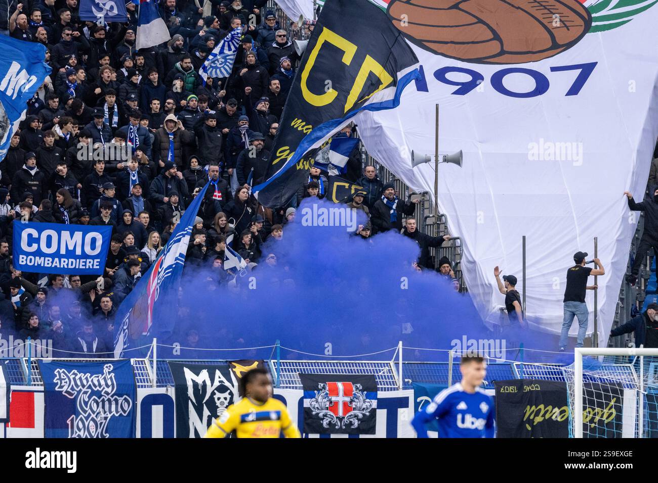 smoke bombs Como fans during serie A match Como vs Atalanta - Como ...