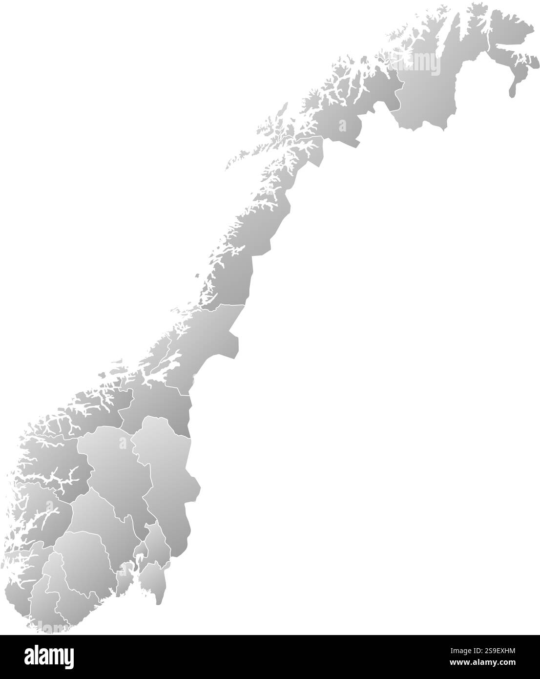 Map of Norway with the provinces, filled with a linear gradient Stock ...