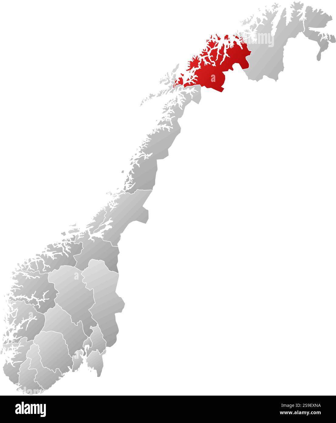 Map of Norway with the provinces, filled with a linear gradient, Troms ...