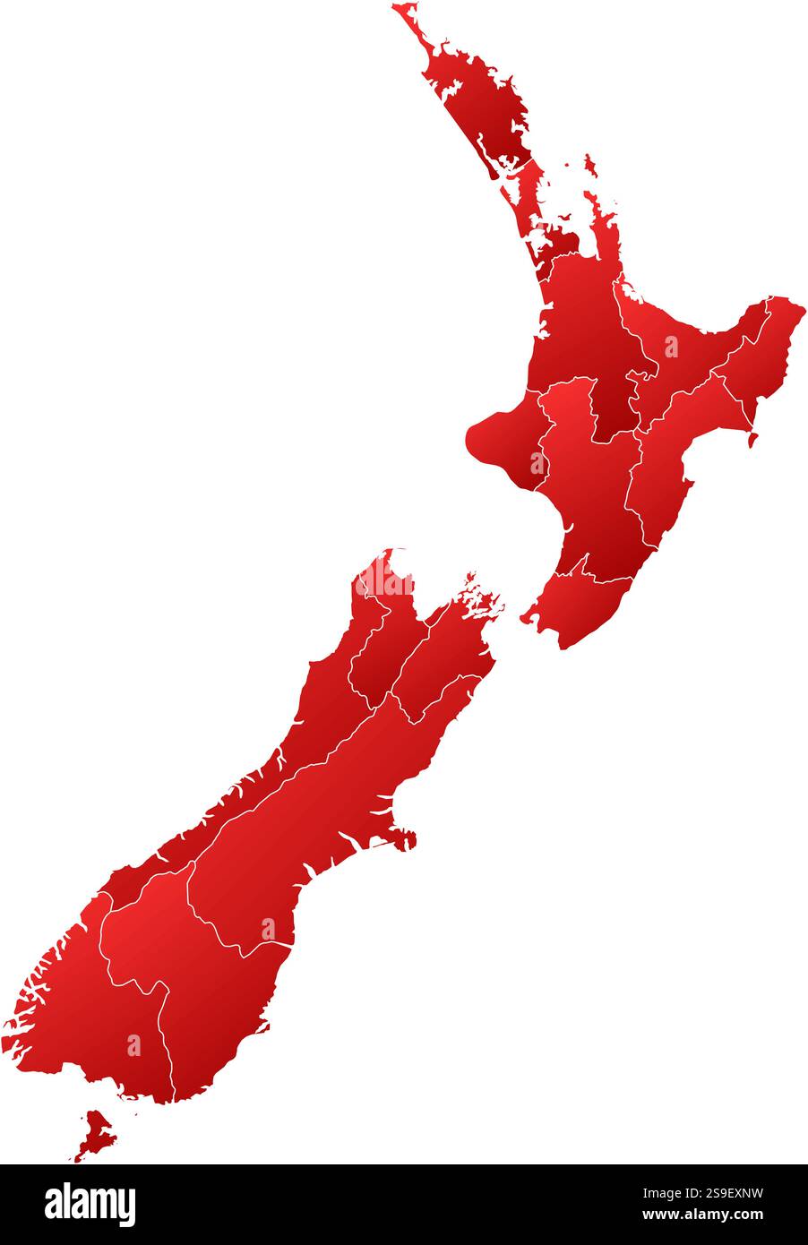 Map of New Zealand with the provinces, filled with a linear gradient ...