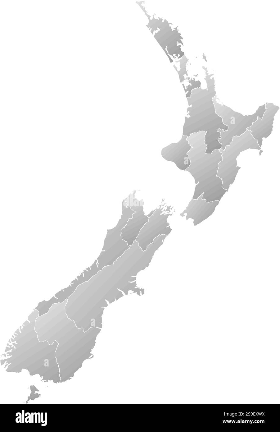 Map of New Zealand with the provinces, filled with a linear gradient ...