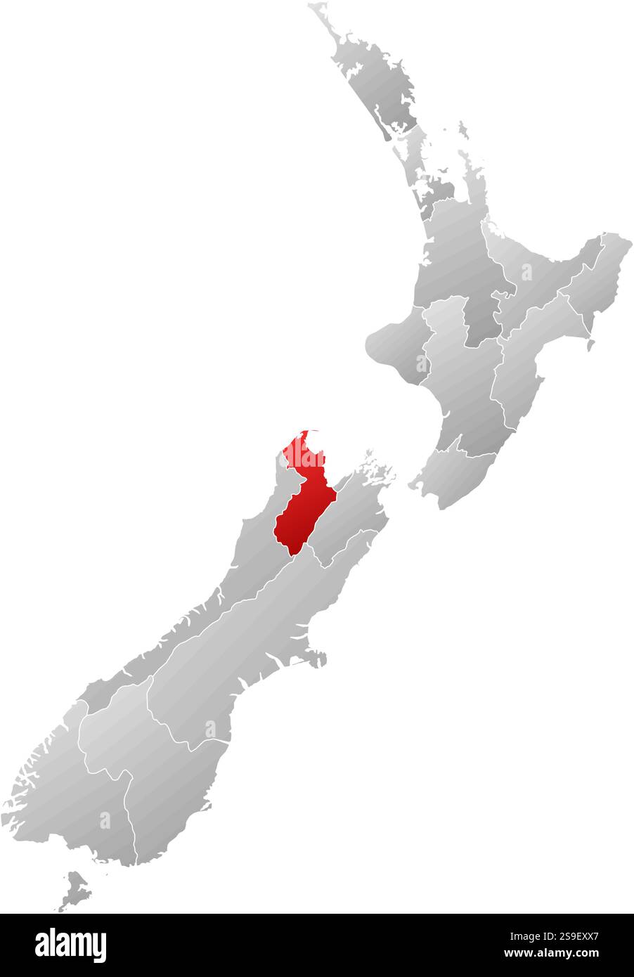 Map of New Zealand with the provinces, filled with a linear gradient ...
