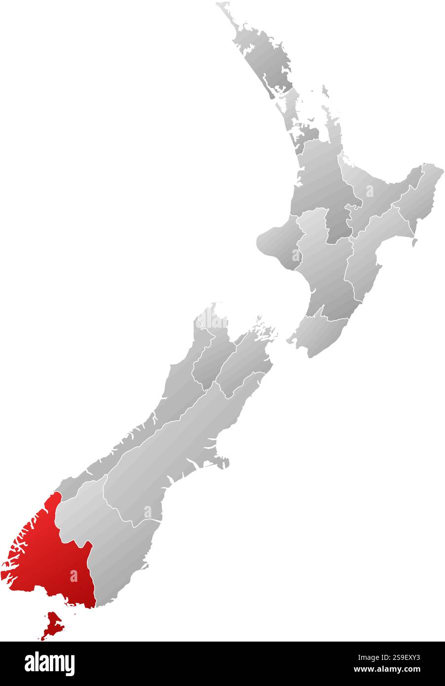 Map of New Zealand with the provinces, filled with a linear gradient ...