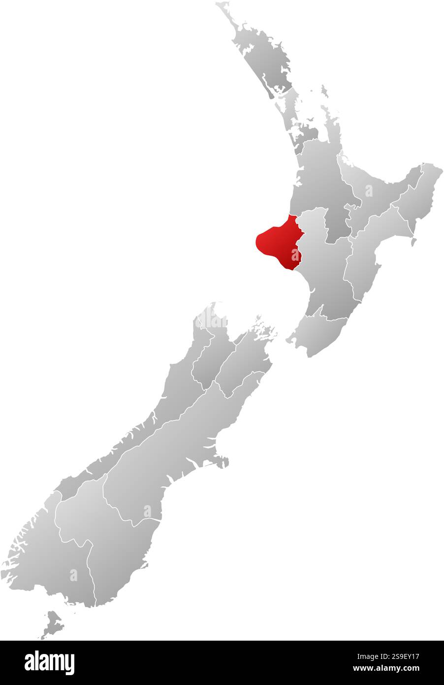 Map of New Zealand with the provinces, filled with a linear gradient ...