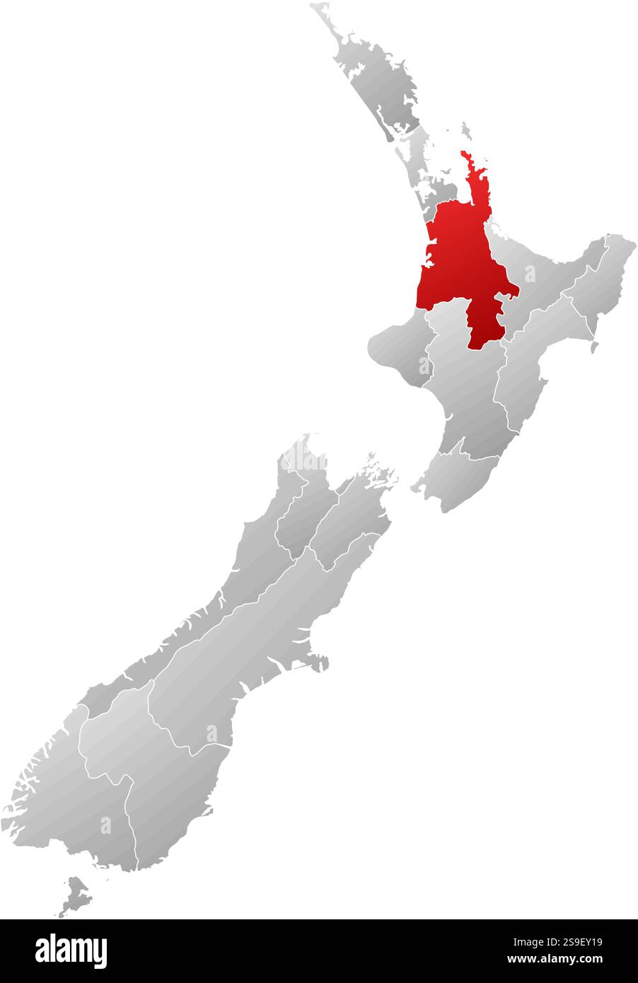Map of New Zealand with the provinces, filled with a linear gradient ...
