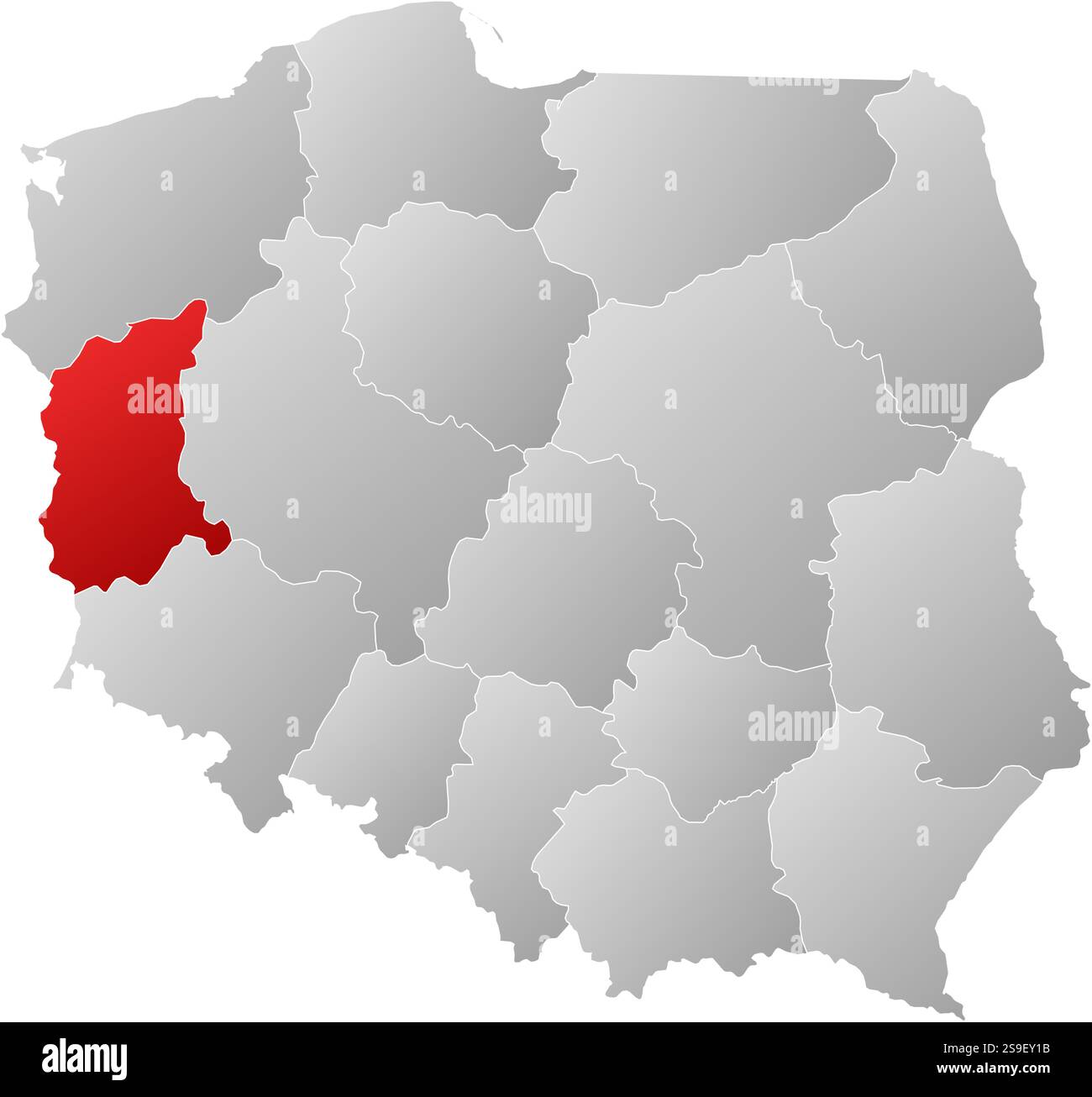 Map of Poland with the provinces, filled with a linear gradient, Lubusz ...