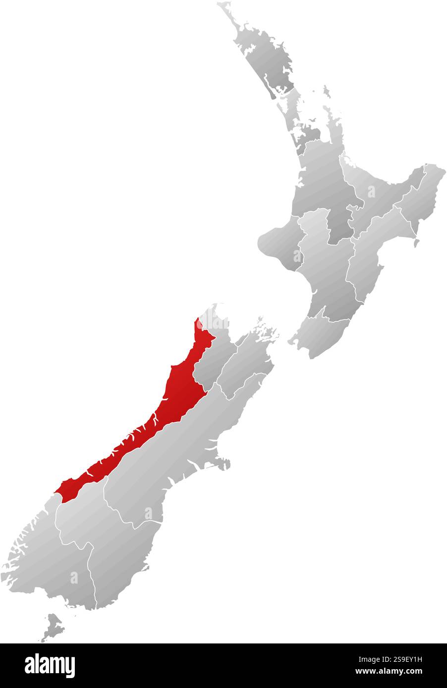 Map of New Zealand with the provinces, filled with a linear gradient ...