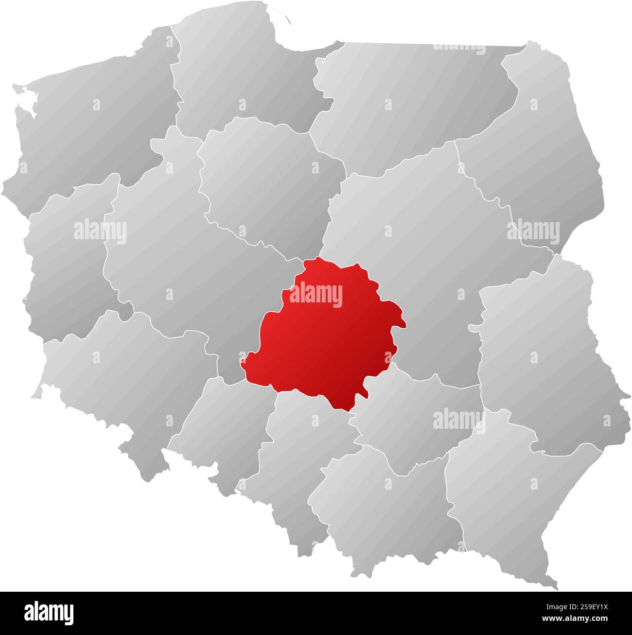 Map of Poland with the provinces, filled with a linear gradient, Lódz ...