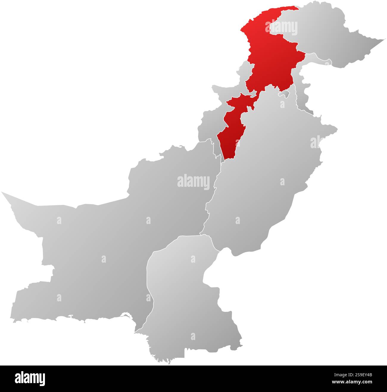 Map of Pakistan with the provinces, filled with a linear gradient, Khyber Pakhtunkhwa is ...