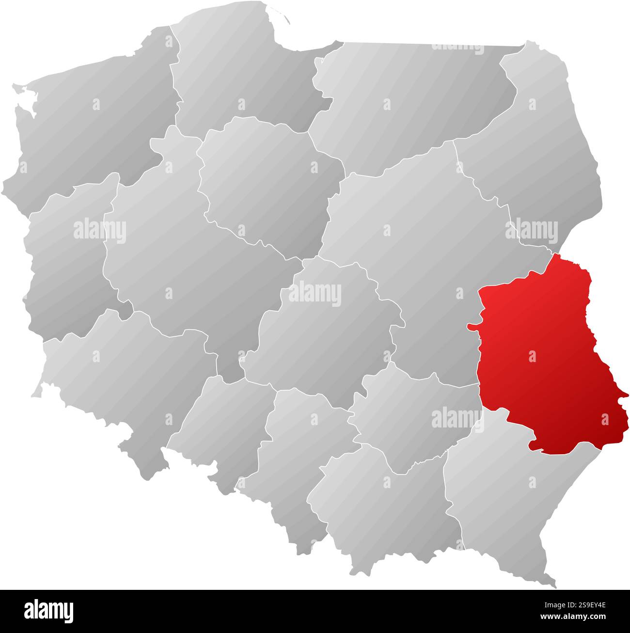 Map of Poland with the provinces, filled with a linear gradient, Lublin ...