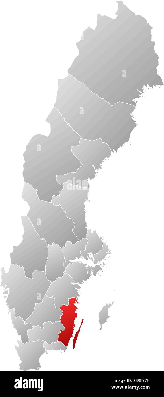 Map of Sweden with the provinces, filled with a linear gradient, Kalmar ...