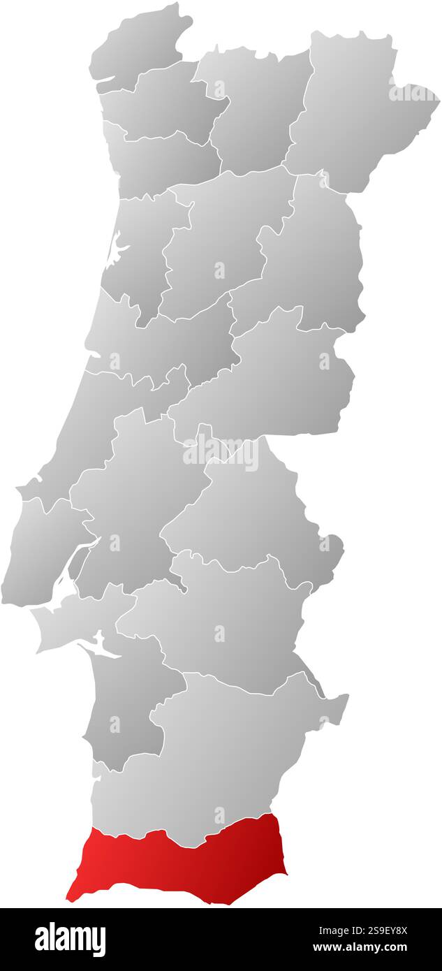 Map of Portugal with the provinces, filled with a linear gradient, Faro ...
