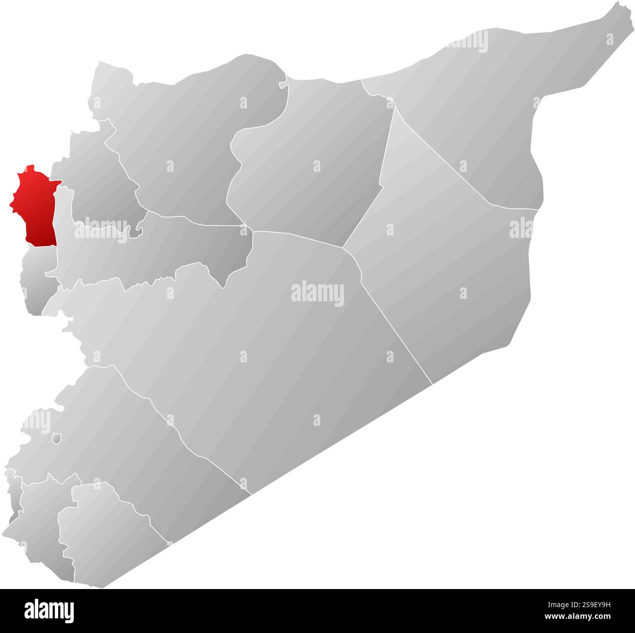 Map of Syria with the provinces, filled with a linear gradient, Latakia ...