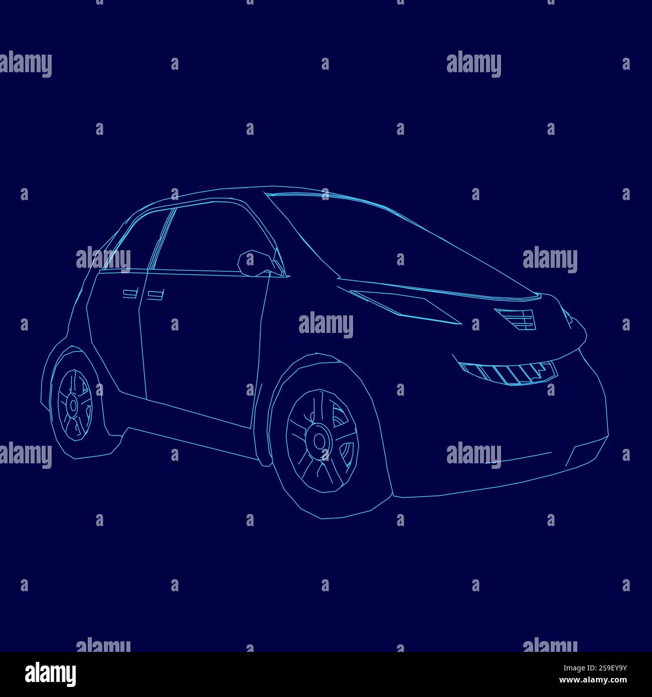 Blue car outline. The car is a small, compact vehicle with a sleek ...