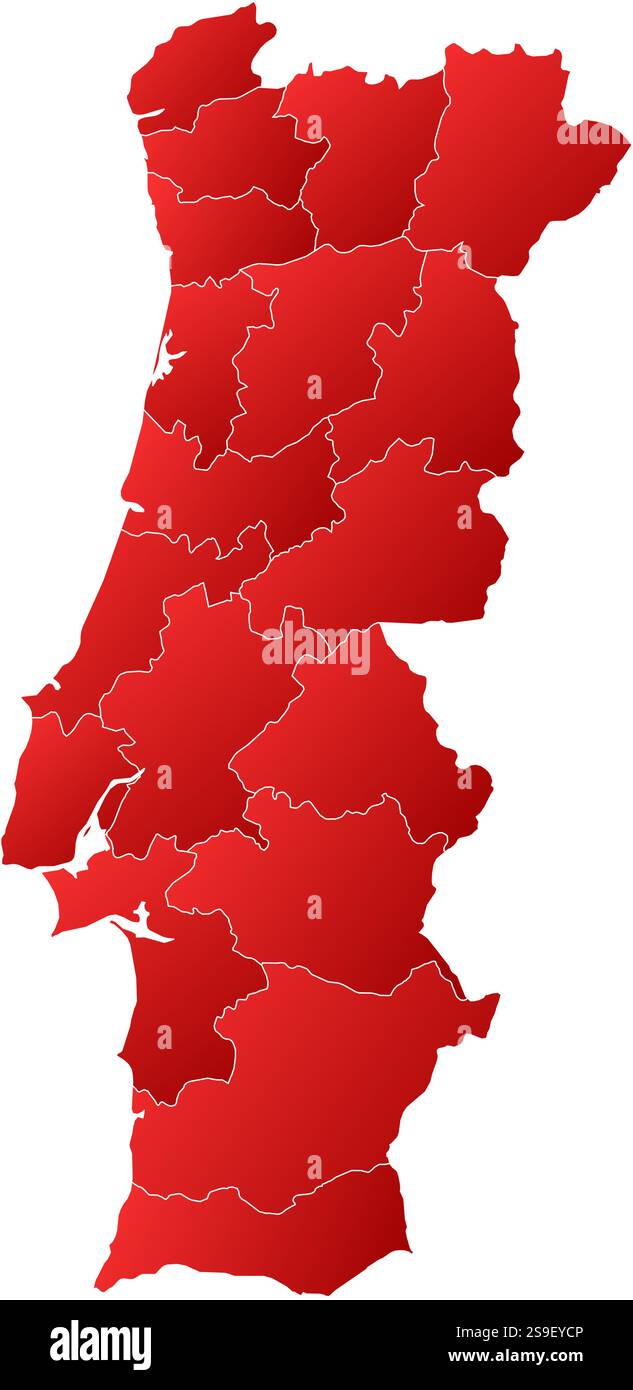 Map of Portugal with the provinces, filled with a linear gradient Stock ...