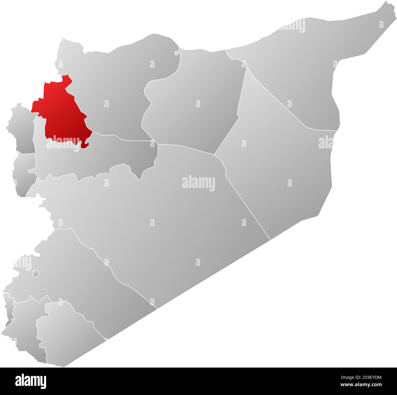 Map of Syria with the provinces, filled with a linear gradient, Idlib ...