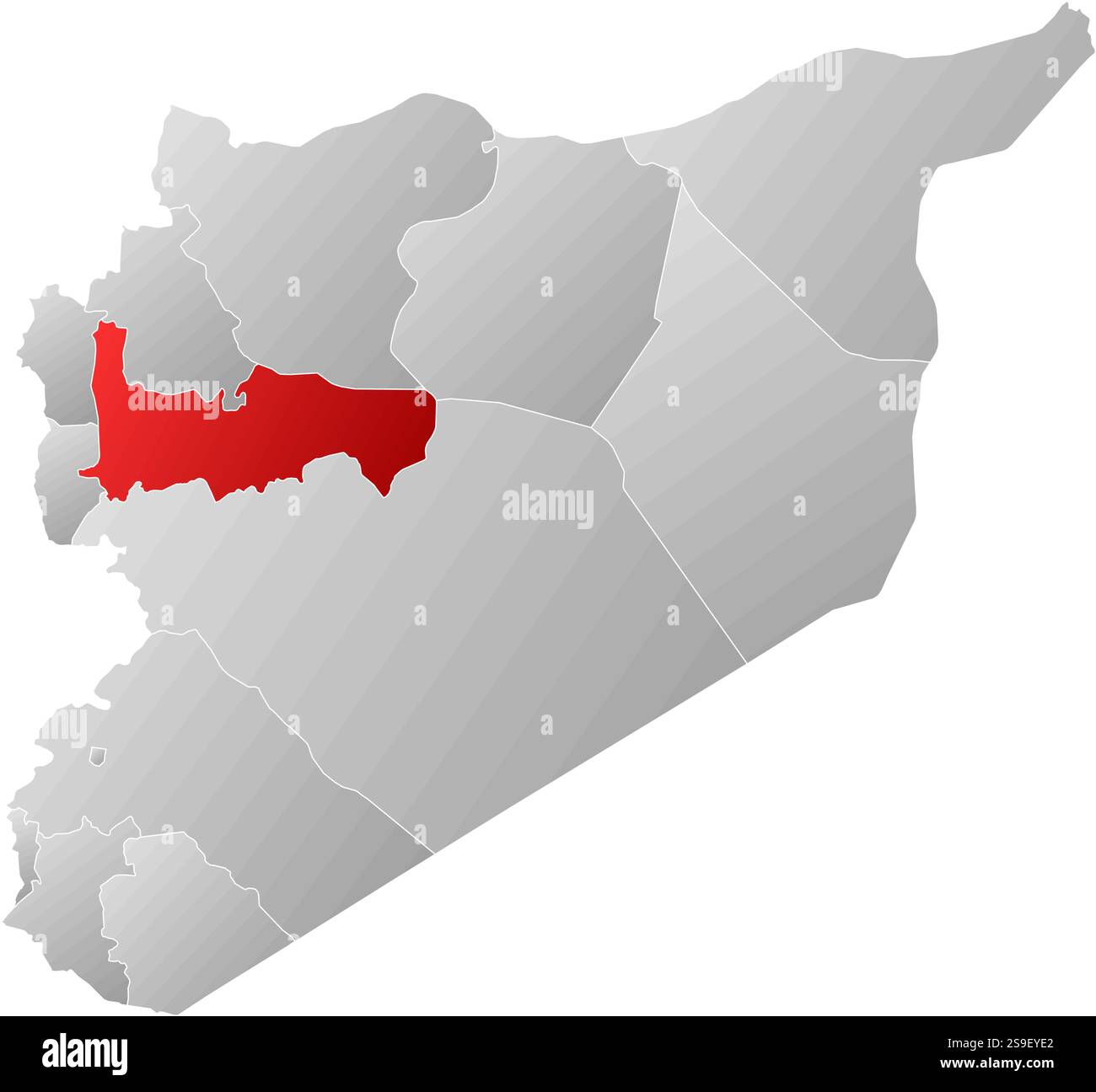 Map of Syria with the provinces, filled with a linear gradient, Hama is ...