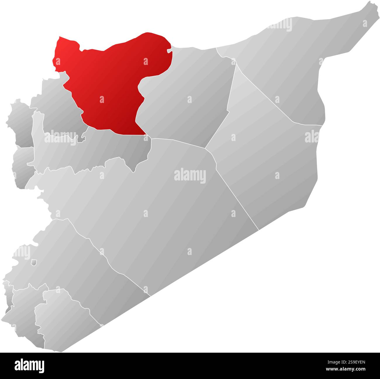 Map of Syria with the provinces, filled with a linear gradient, Aleppo ...