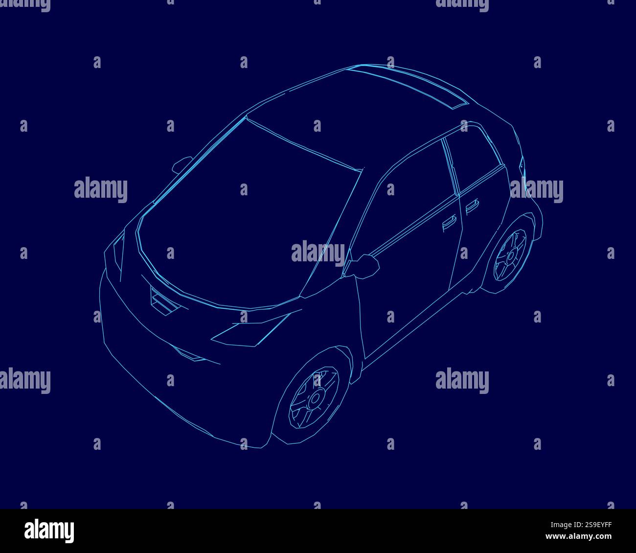 Blue car outline. The car is a futuristic design. The car is shown in a ...