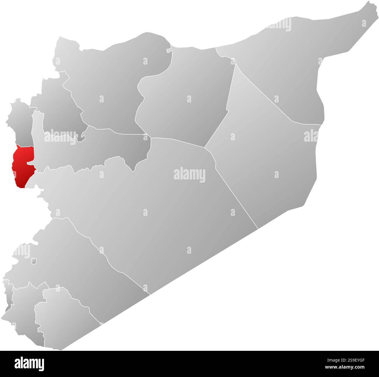 Map of Syria with the provinces, filled with a linear gradient, Tartus ...