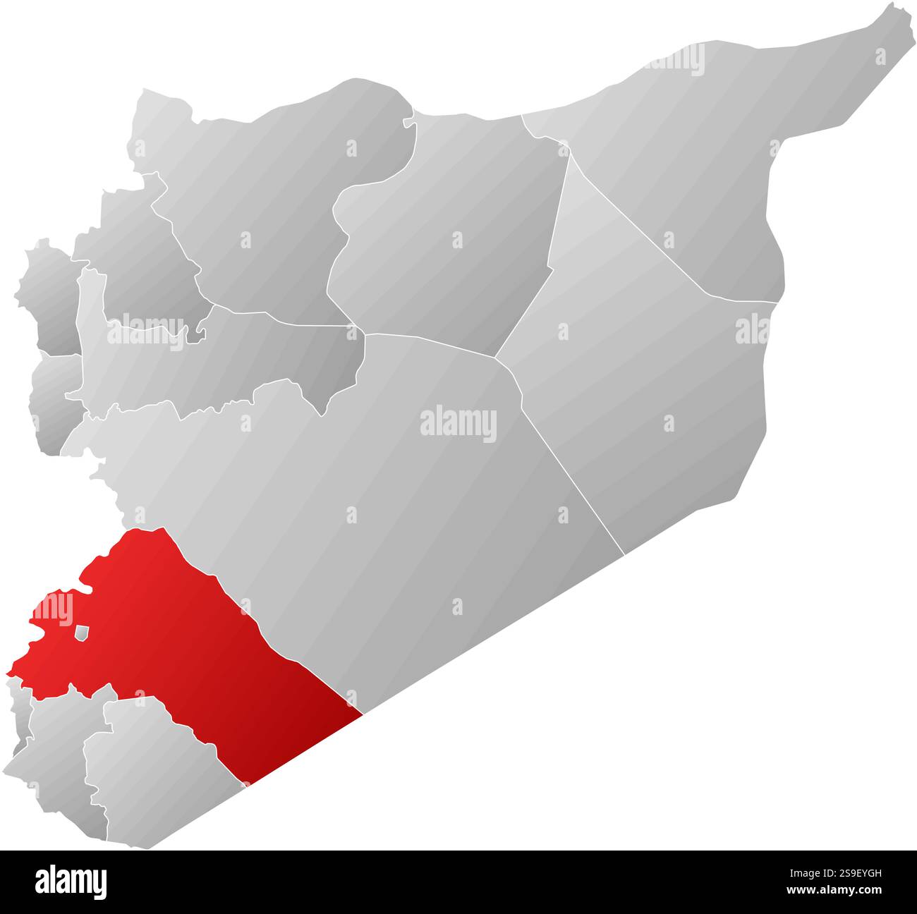 Map of Syria with the provinces, filled with a linear gradient, Rif ...