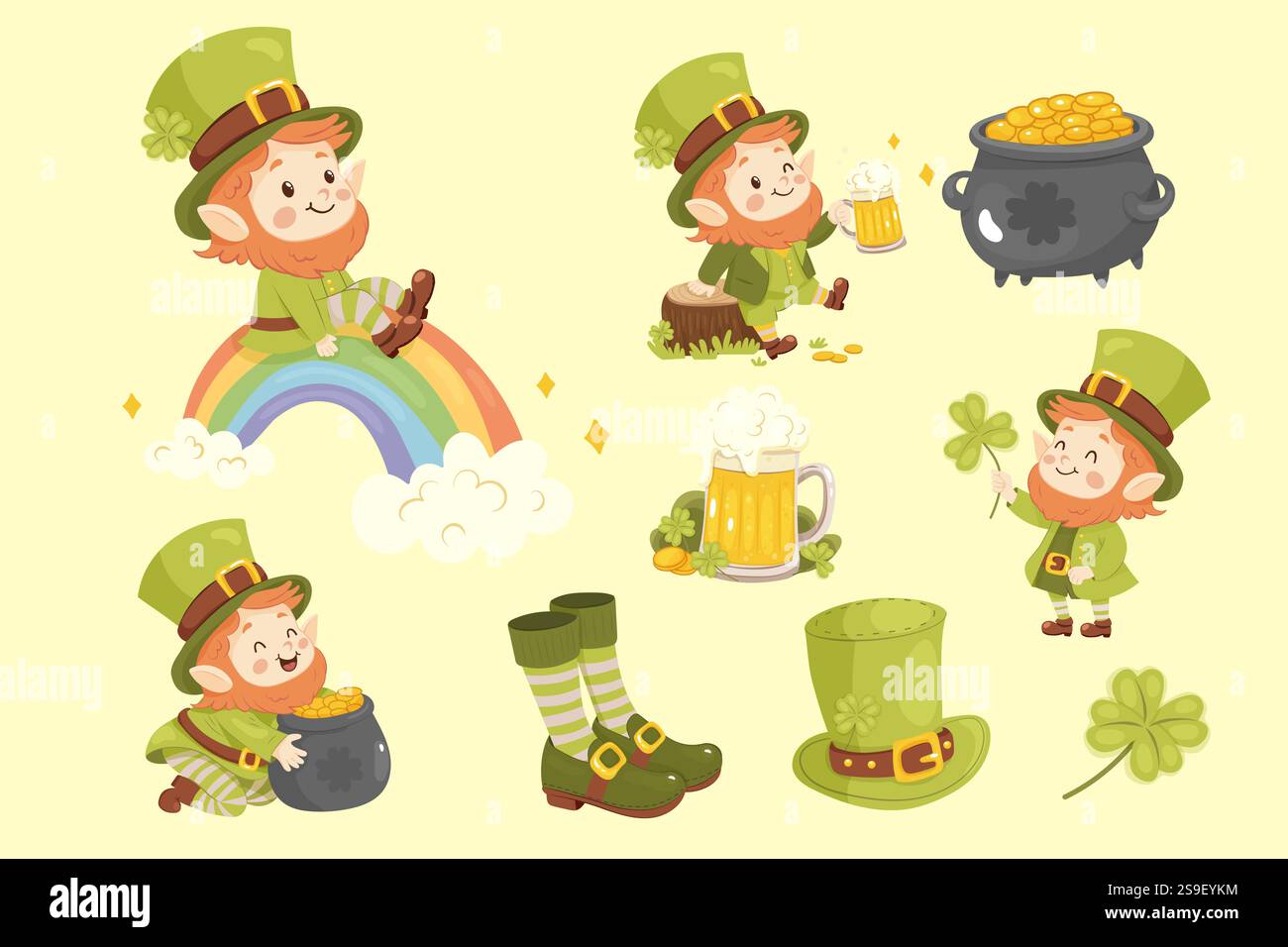 St. Patrick's Day clip art, cute leprechaun set, hat, beer and clover Stock Vector Image & Art ...