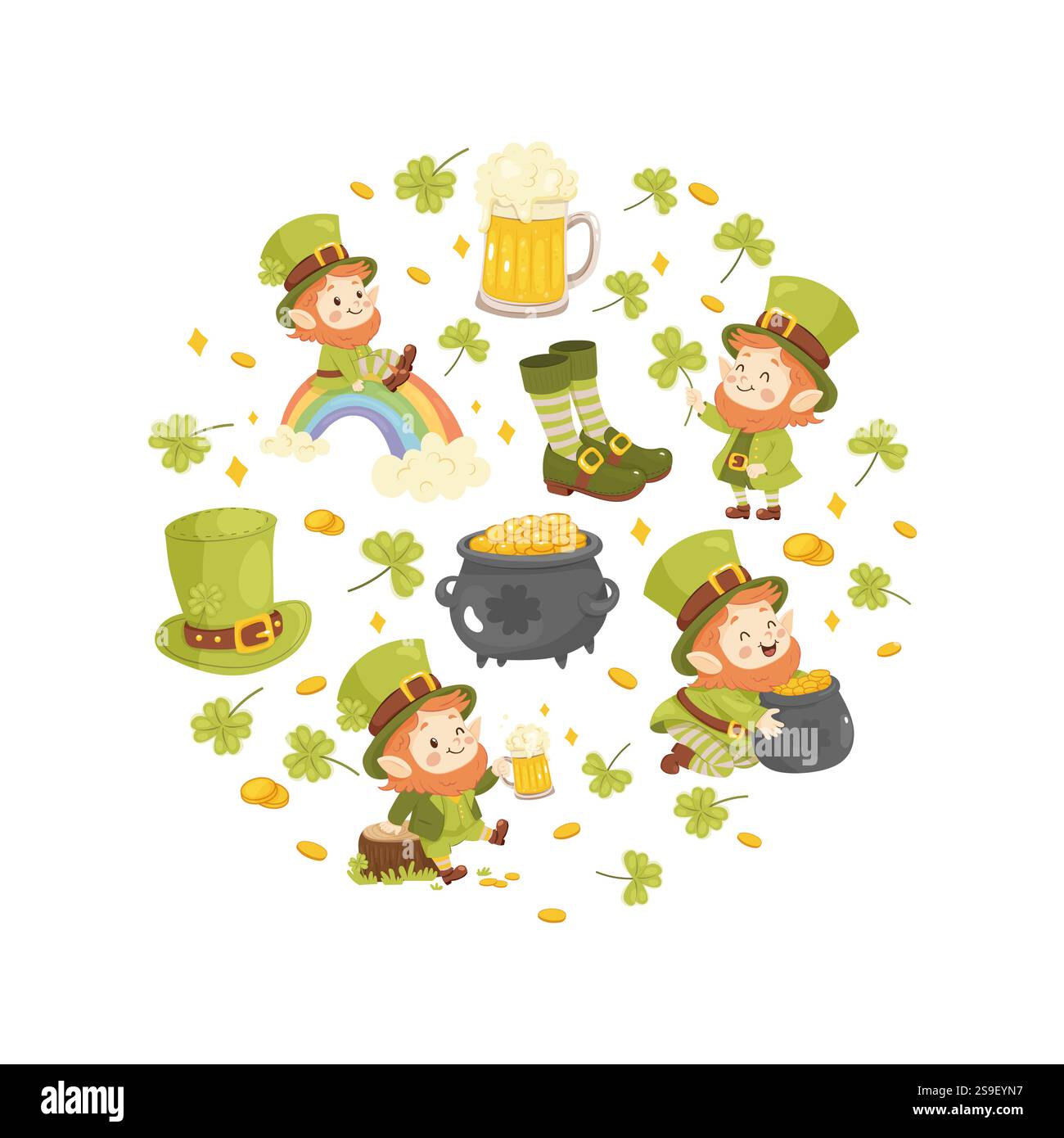 Clip art, images in a circle,st. patricks day. Beer, hat, shoes and ...