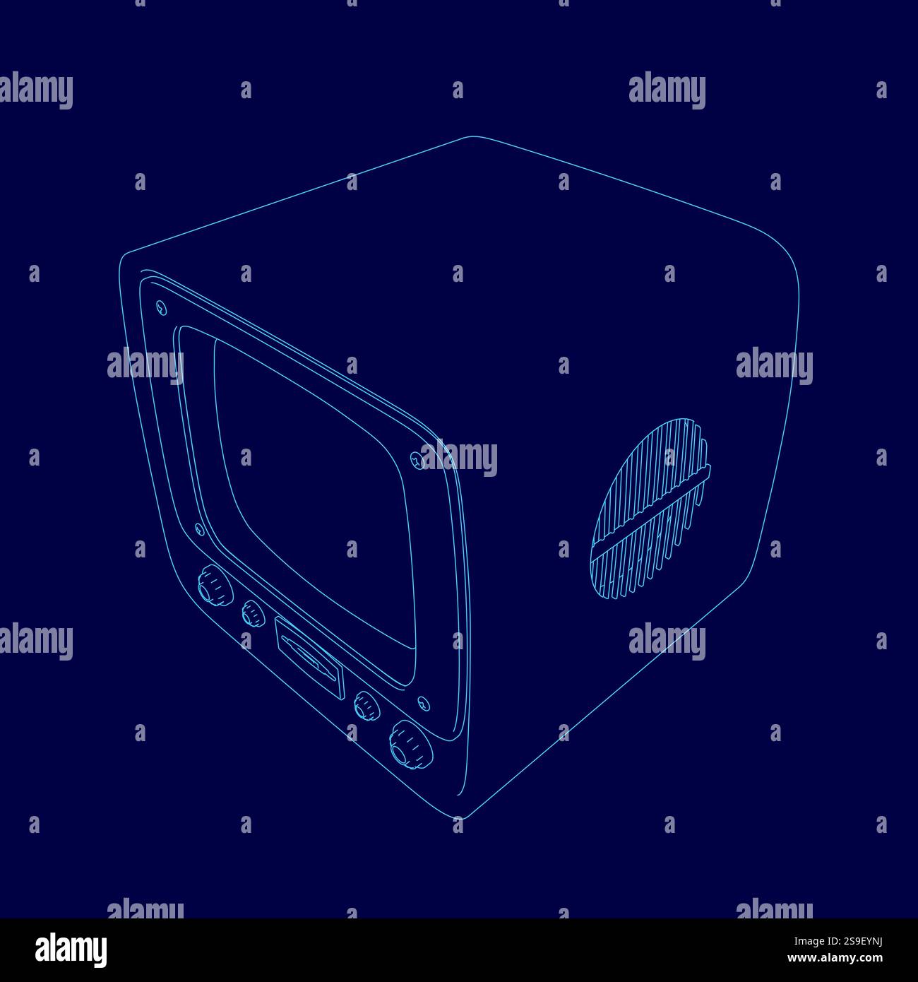 Blue screen with a black outline of a television. The television is ...