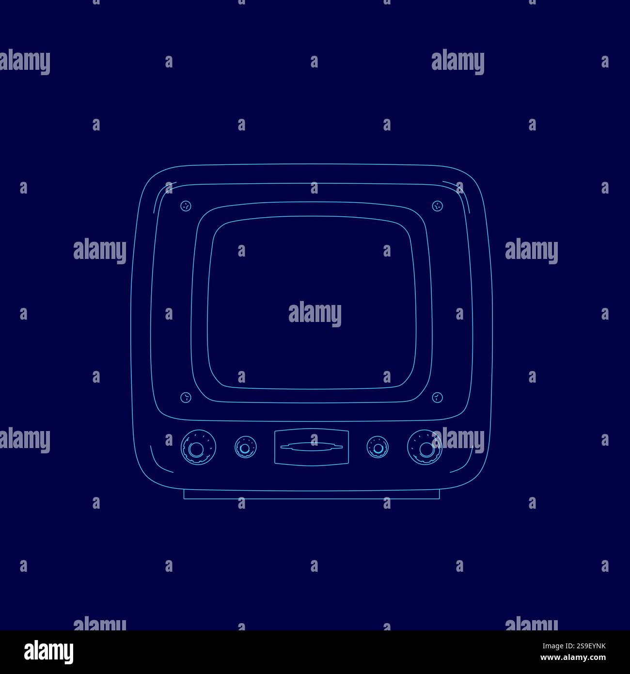 Blue screen with a black outline of a television. The television is ...