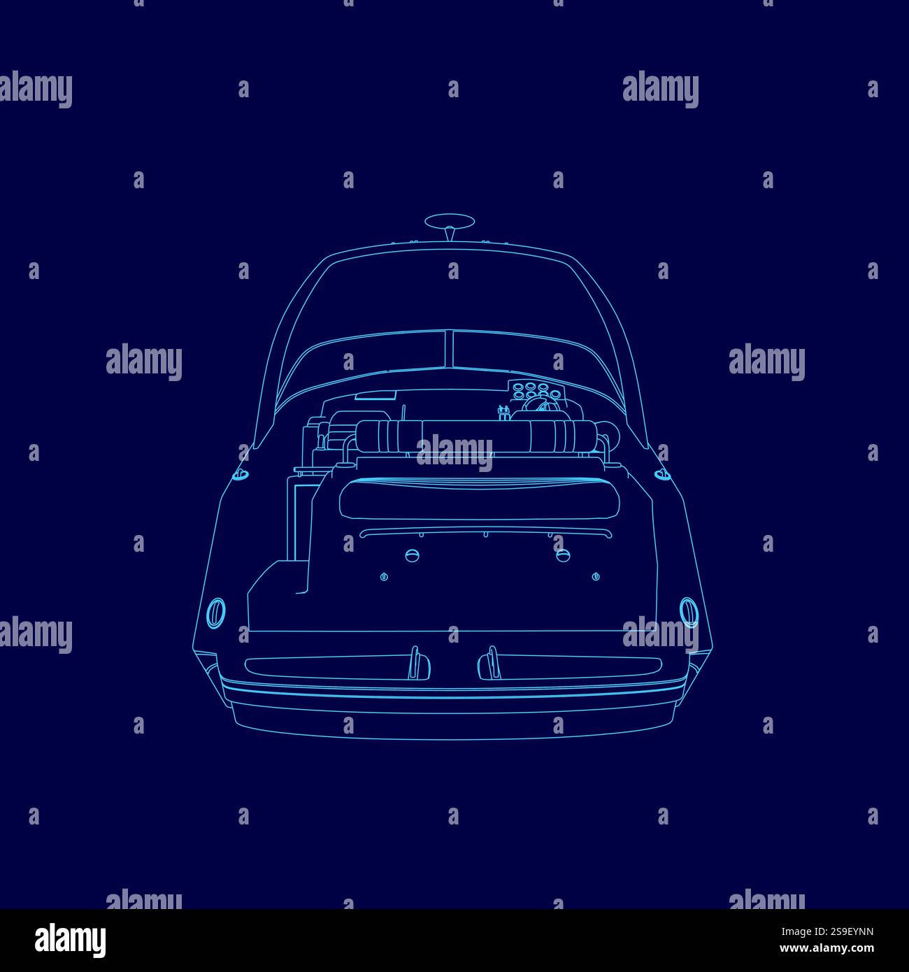 Blue boat is shown in a stylized way, with the lines of the boat's ...