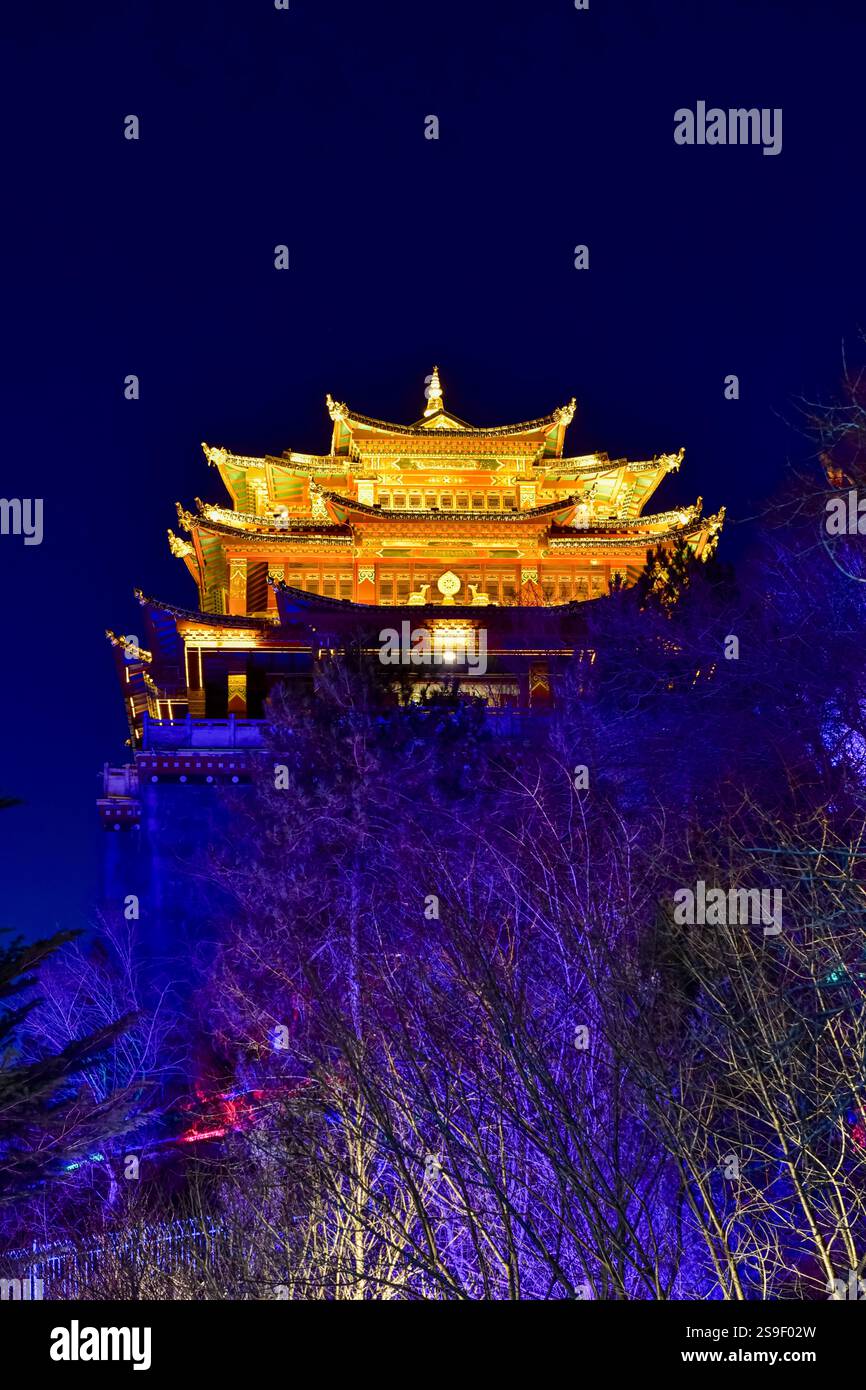 Night view of one of the Tibetan Buddhist temples in Guishan Park in ...