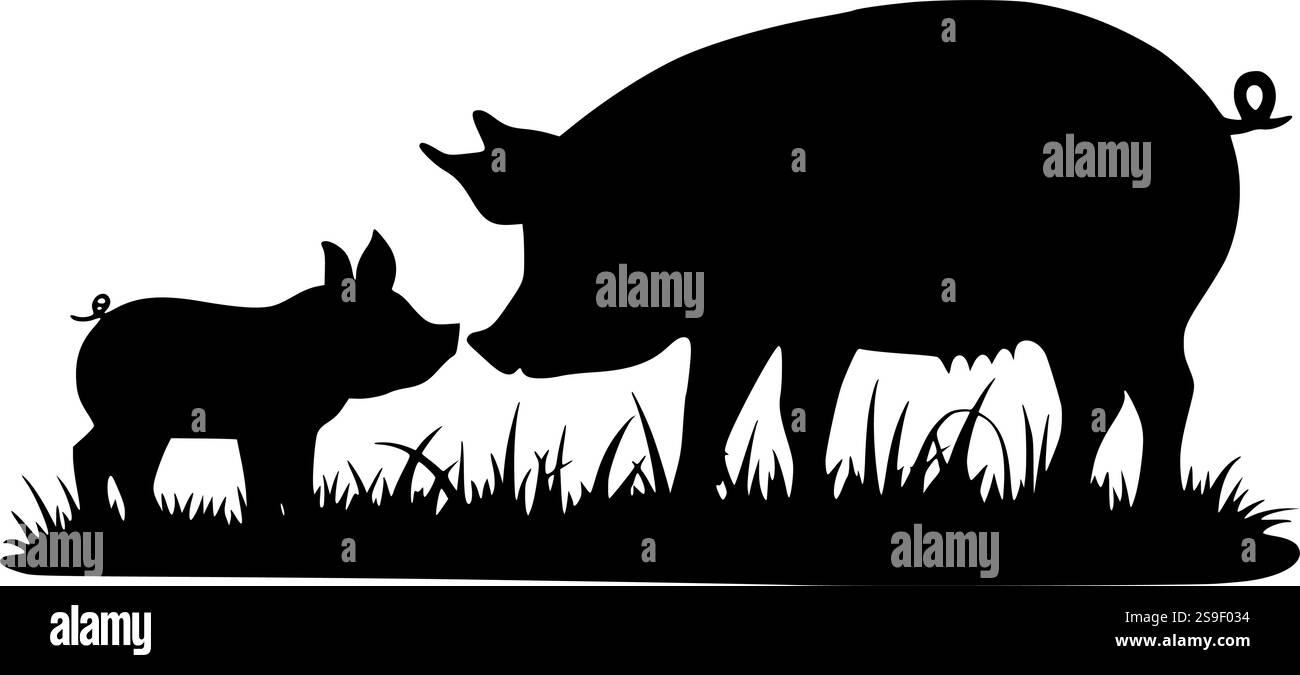 Pig and piglet silhouette perfect for farm-themed crafts, rustic ...