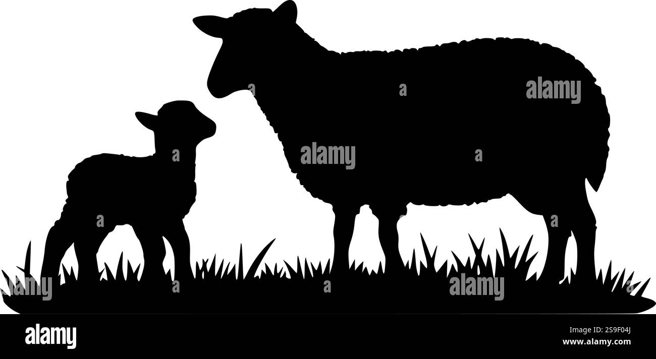 Sheep and lamb silhouette perfect for farm-themed crafts, rustic ...