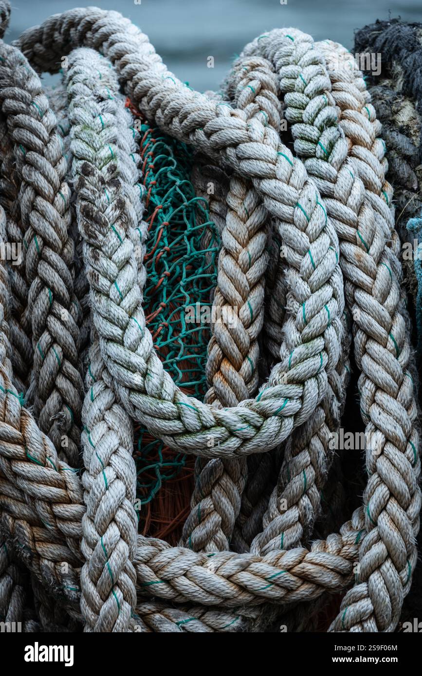 Detailed image of fishing industry weathered nets and ropes ...