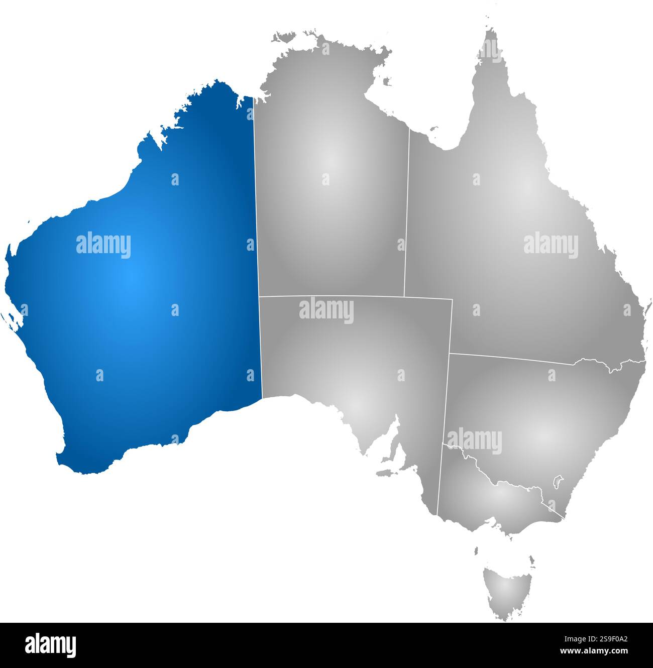 Map of Australia with the provinces, filled with a radial gradient ...