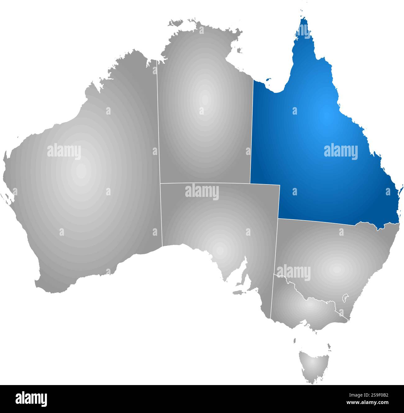 Map of Australia with the provinces, filled with a radial gradient ...
