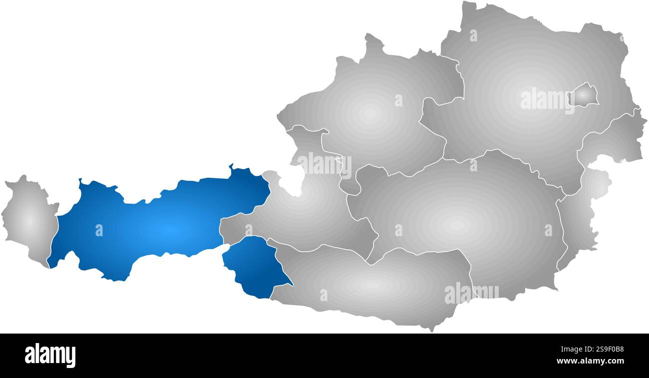 Map of Austria with the provinces, filled with a radial gradient, Tyrol ...