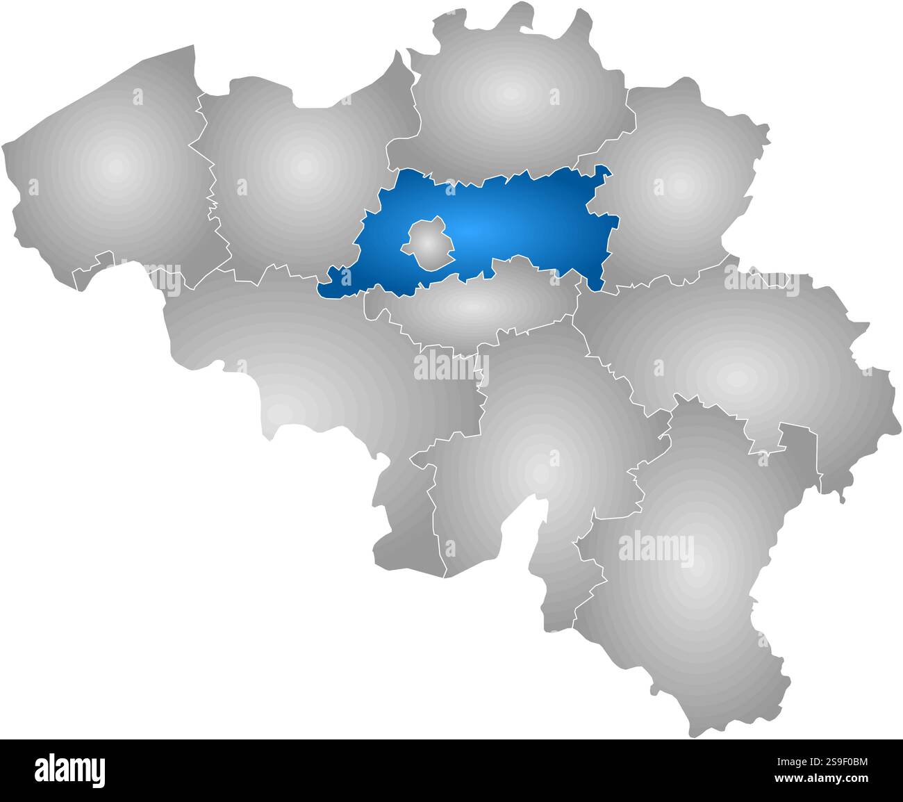 Map of Belgium with the provinces, filled with a radial gradient ...