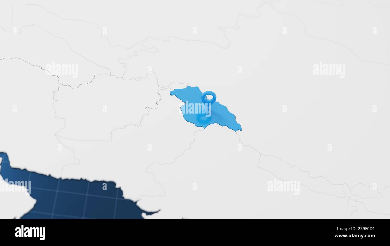 Blue Kashmir 3d map with pointer pin surrounded with other countries in ...