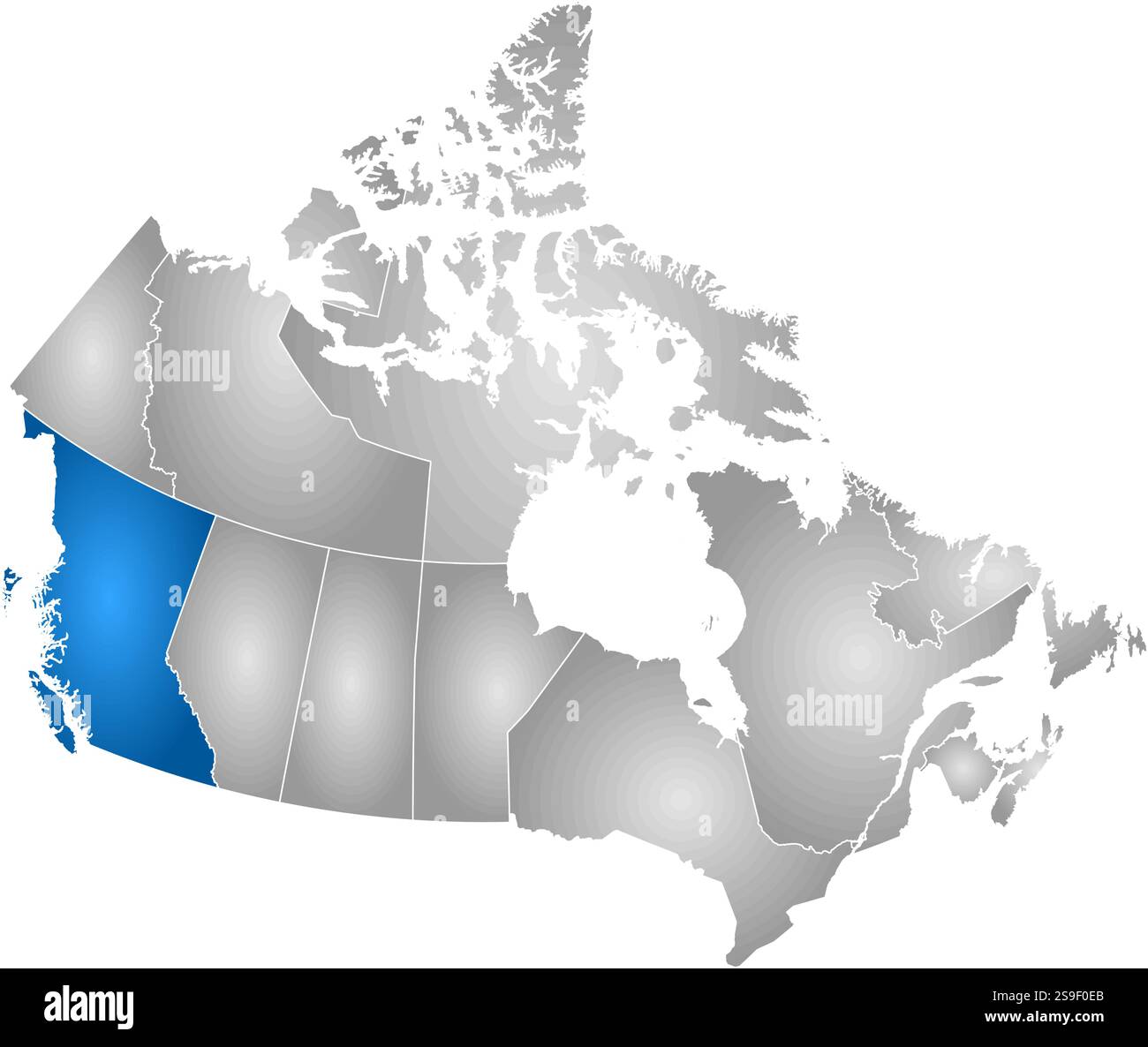 Map of Canada with the provinces, filled with a radial gradient ...
