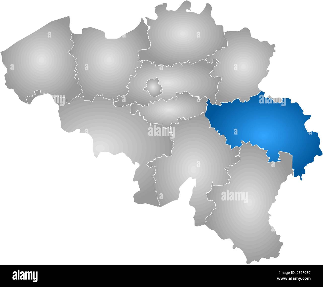 Map of Belgium with the provinces, filled with a radial gradient, Liège ...