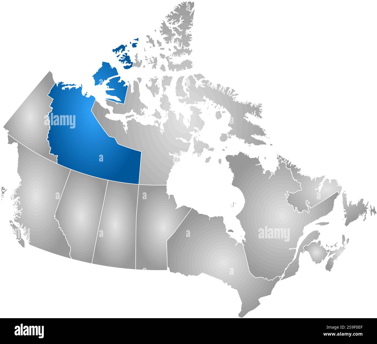 Map of Canada with the provinces, filled with a radial gradient ...