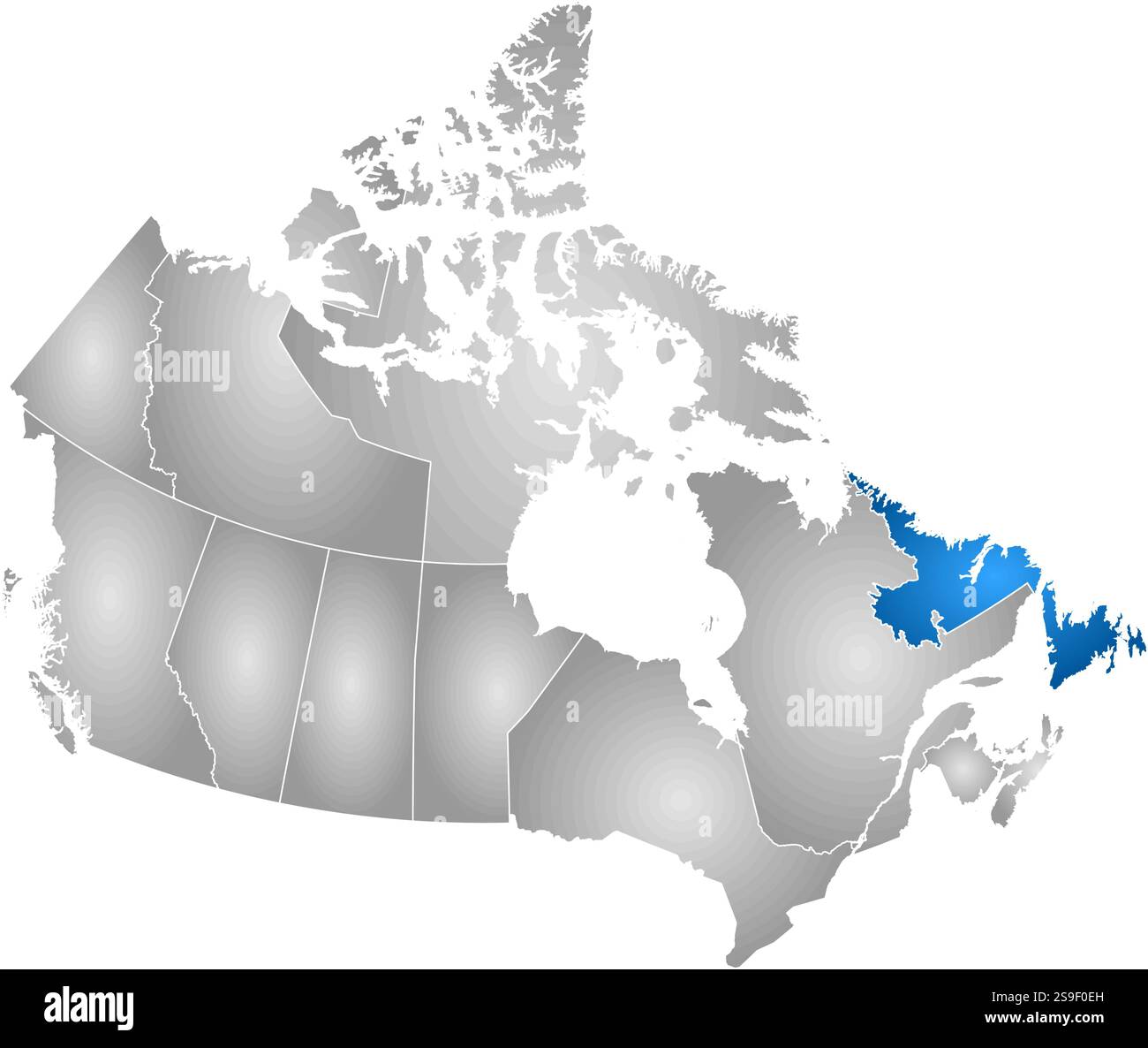 Map of Canada with the provinces, filled with a radial gradient ...