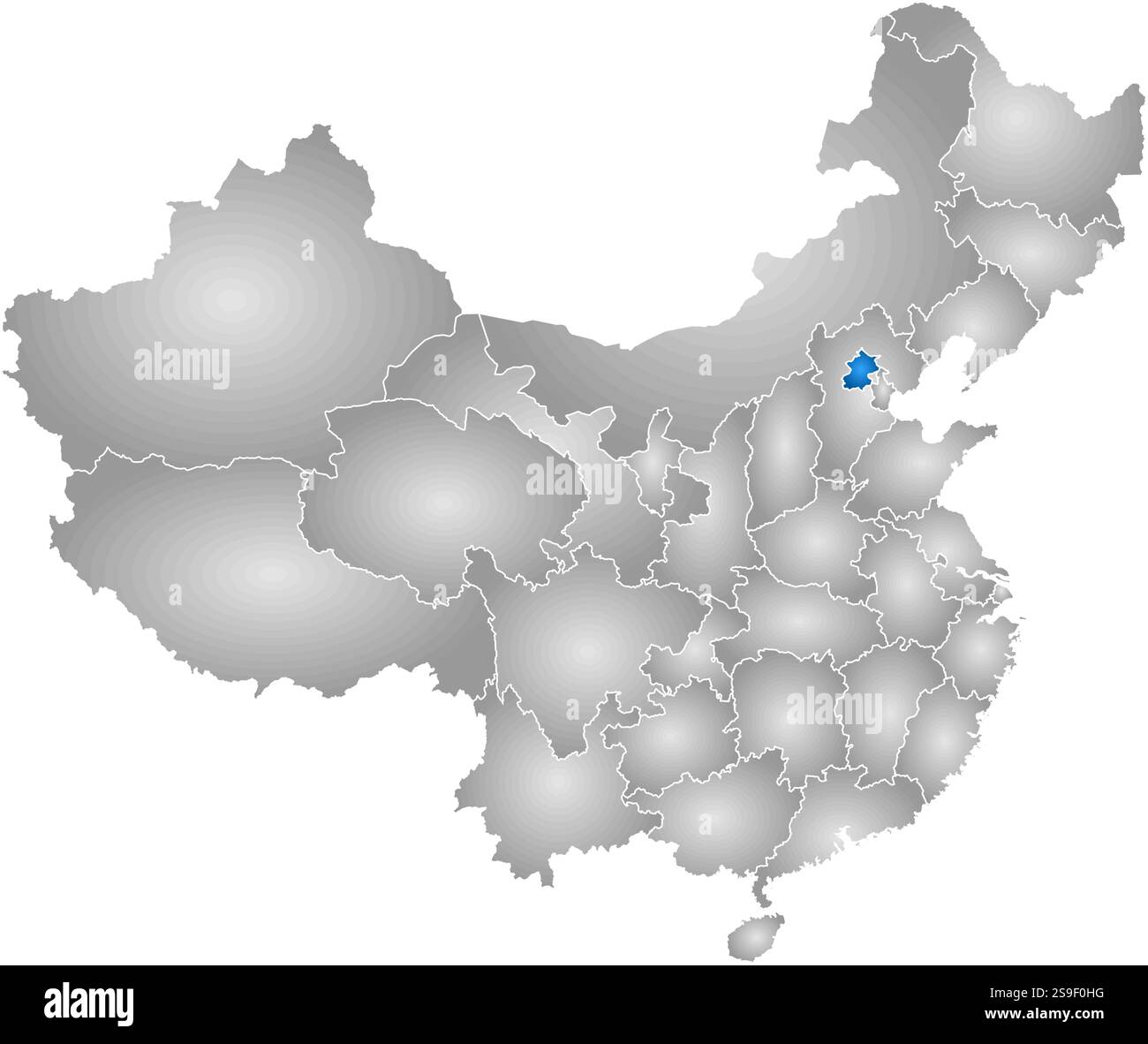Map of China with the provinces, filled with a radial gradient, Beijing ...
