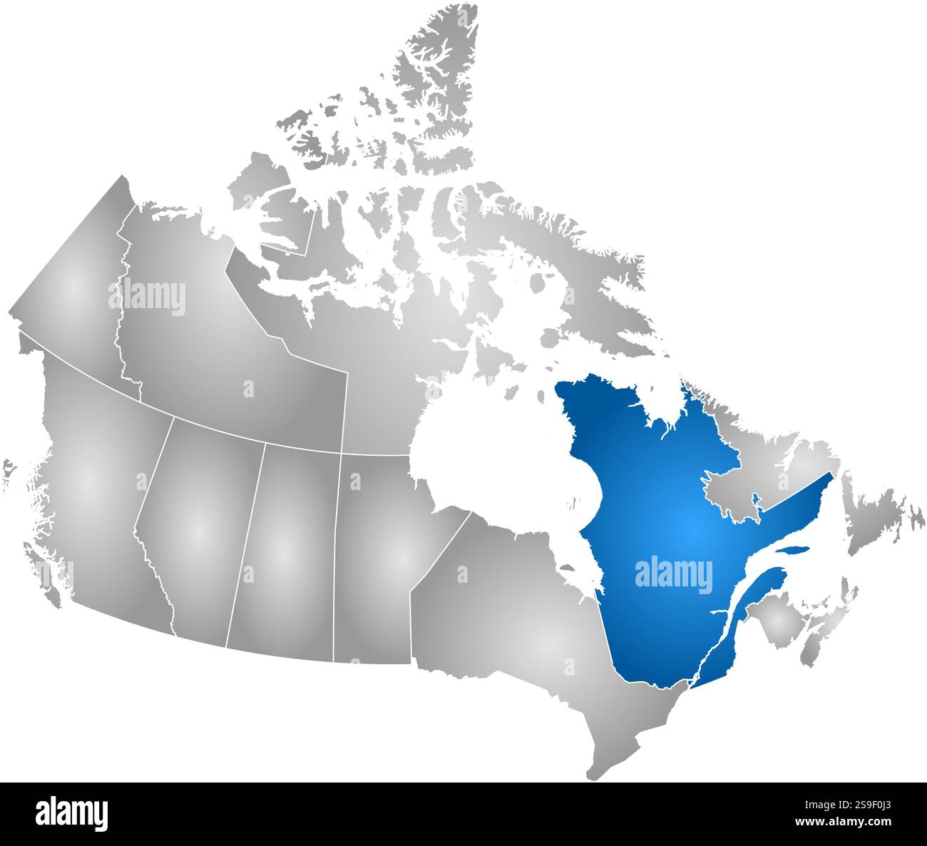 Map of Canada with the provinces, filled with a radial gradient, Quebec ...