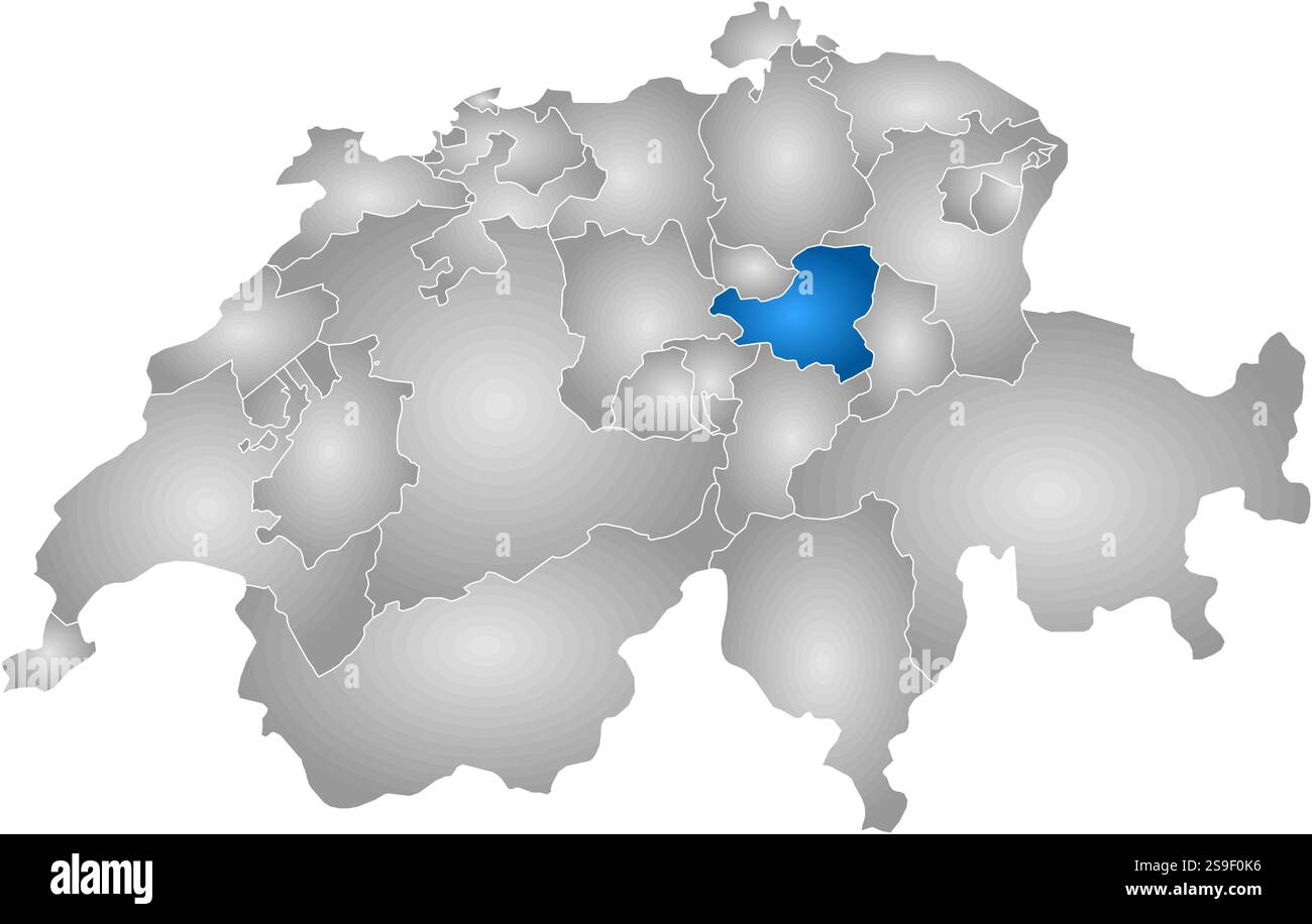 Map of Swizerland with the provinces, filled with a radial gradient ...